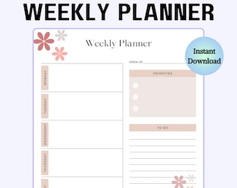 Weekly Planner Minimalist PDF Organiser A4 Printable Instant Download ...