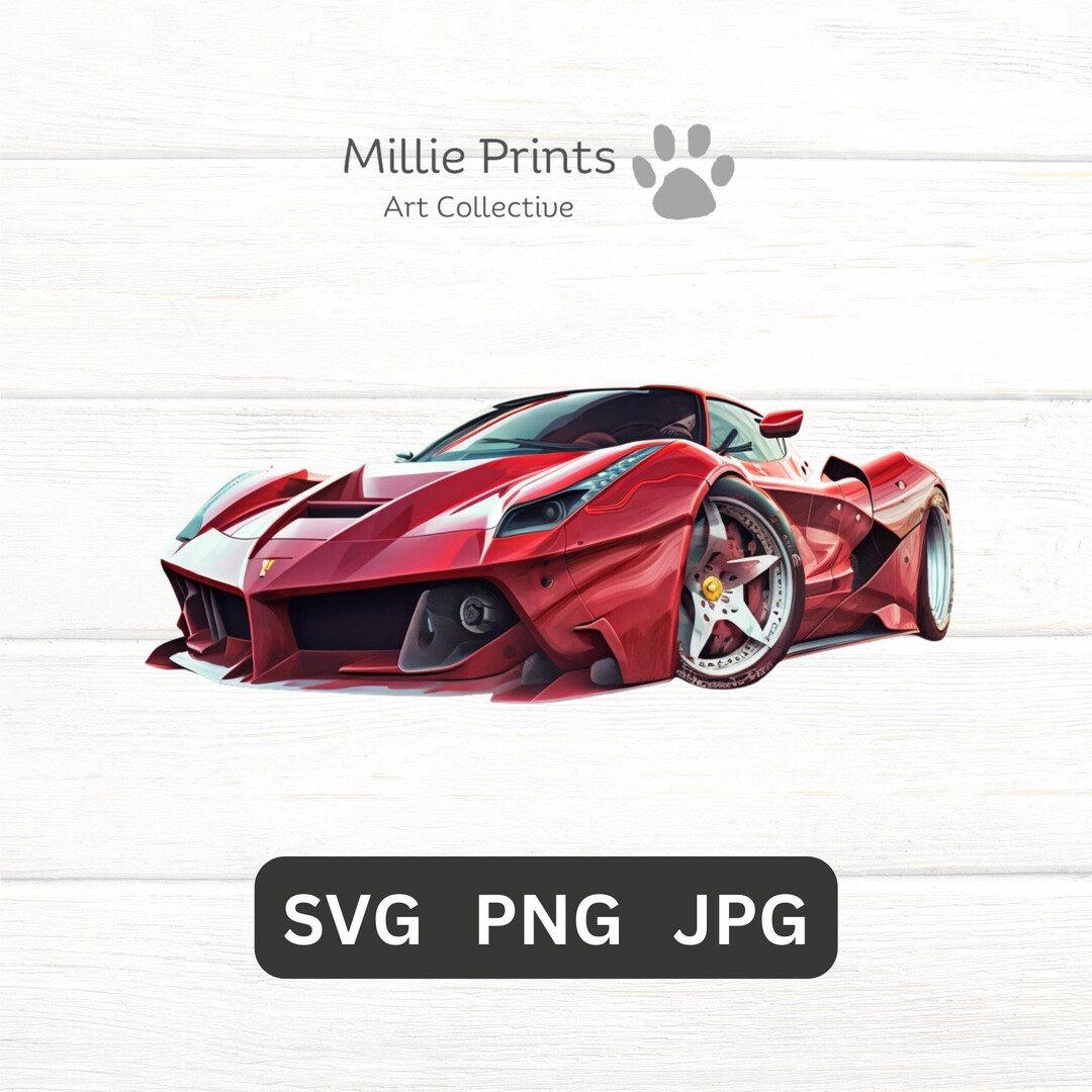 Red Ferrari Clipart, Car Wall Art (SVG, PNG, JPG) - Etsy