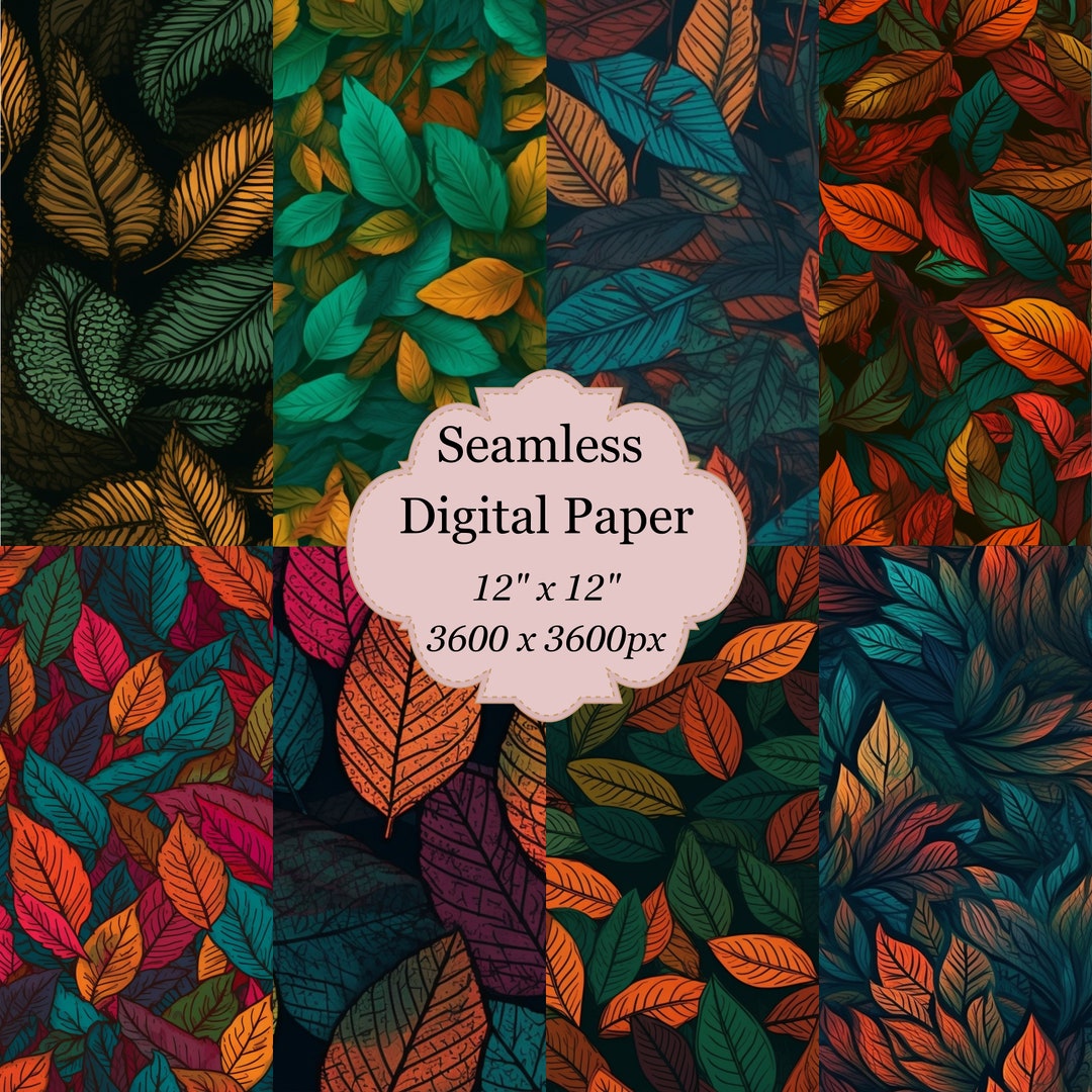 8 Seamless Digital Paper Leaves Seamless Patterns Leaves Scrapbook ...