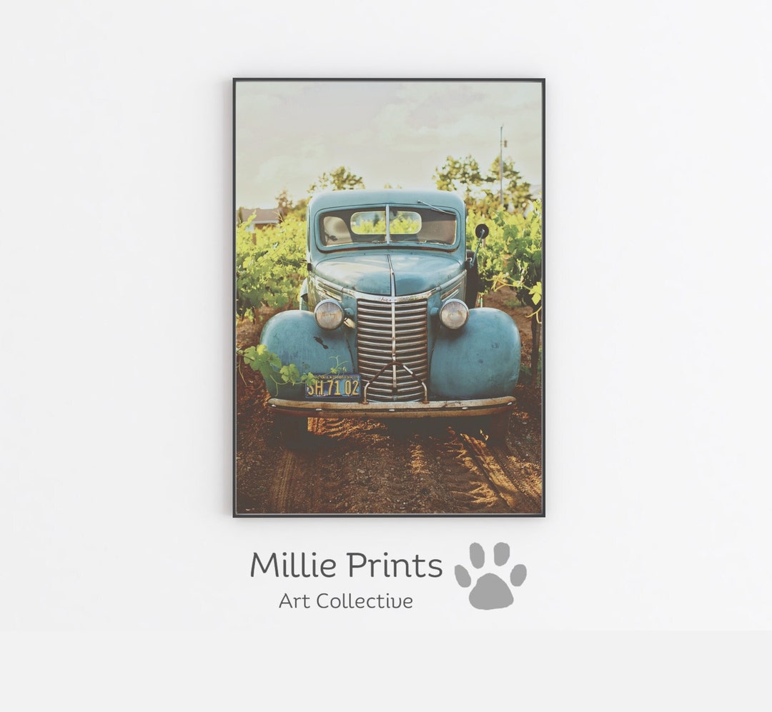 Blue Vintage Ute Country Farm Print Vertical Landscape Painting ...