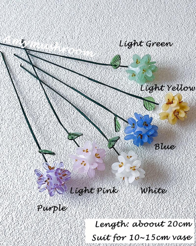 Glass Hydrangea Flower Stem, Glass Birth Month Flower, Glass Flower ...