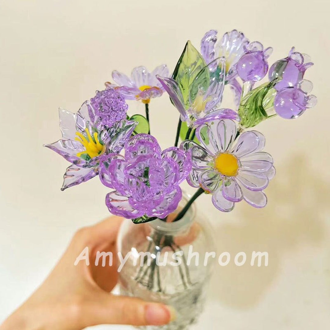 Purple Glass Flower, Aster, Iris, Lily Figurine, Custom Color Glass ...