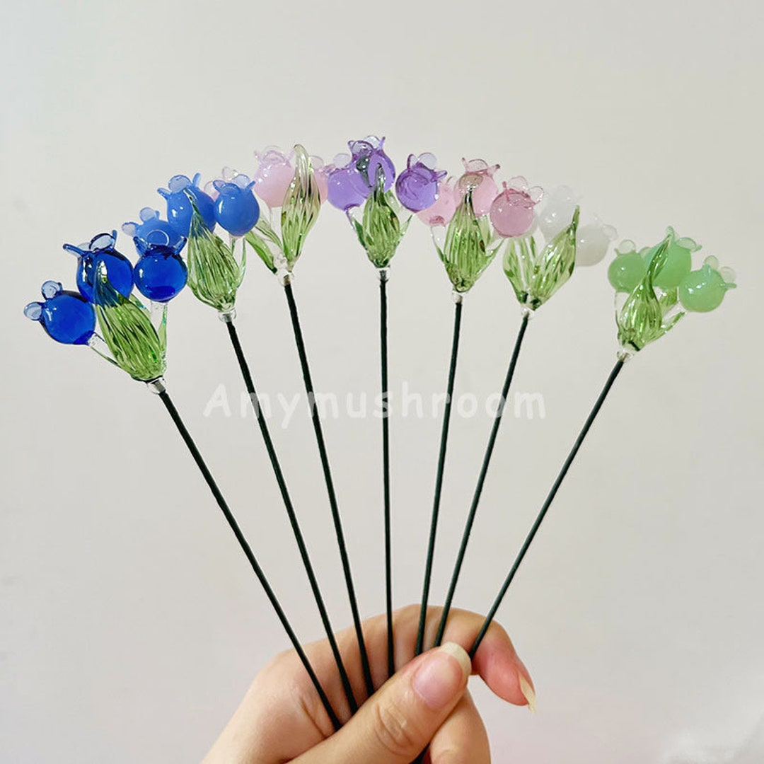Glass Lily of the Valley, May Glass Birth Flower With Stem, White/pink ...