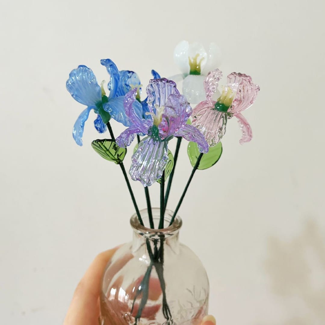 Glass Feb Birth Flower, Glass Iris in Purple/blue/white/pink Yellow ...