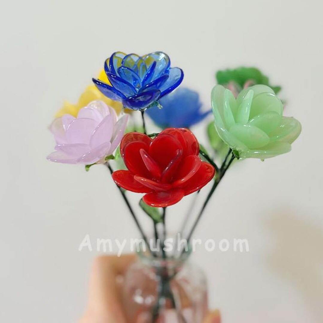 Cute Glass Rose, Red Rose Figurine, Mini Glass Flower Statue, Home ...