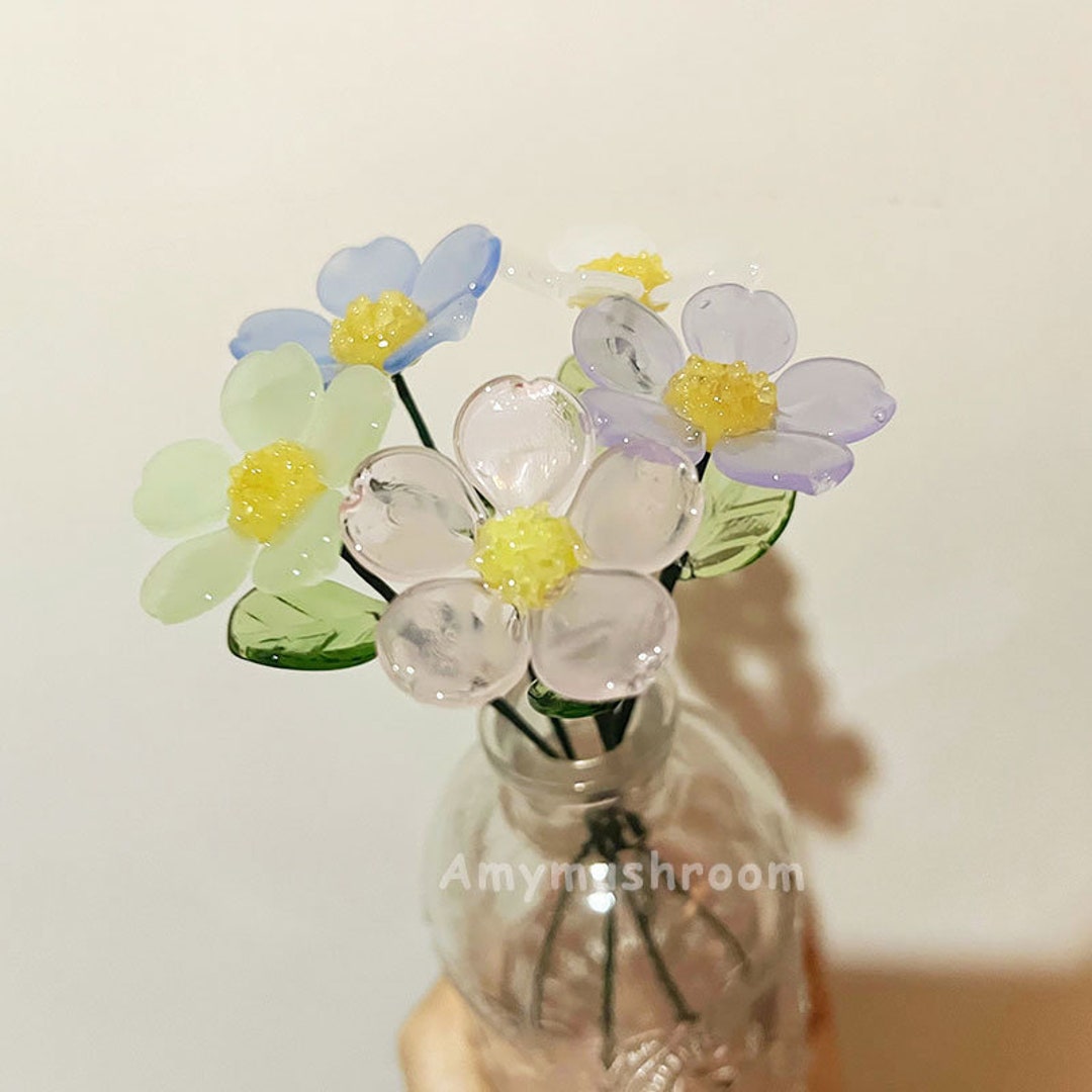 Boho Peach Blossom Glass Figurine, Cute Peach Flower Statue, Pink ...