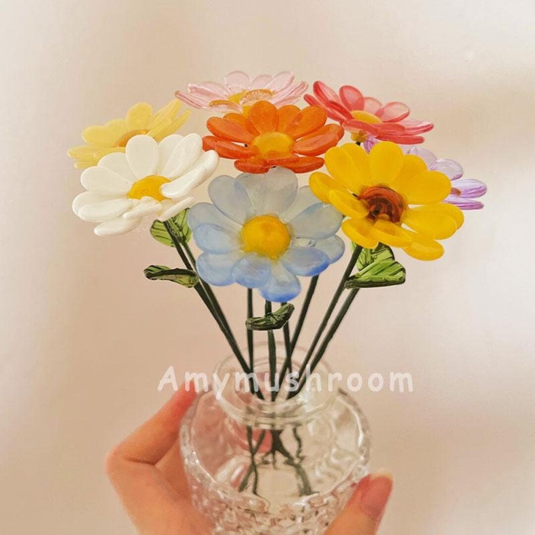 Glass Aster, Gerbera, Daisy, Chrysanthemum, Boho Glass Flower With Stem ...