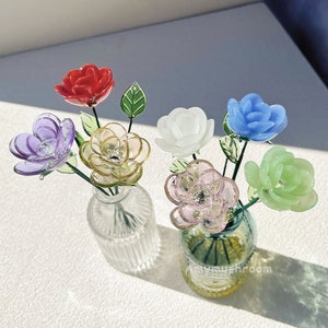 Cute Glass Rose, Red Rose Figurine, Mini Glass Flower Statue, Home ...