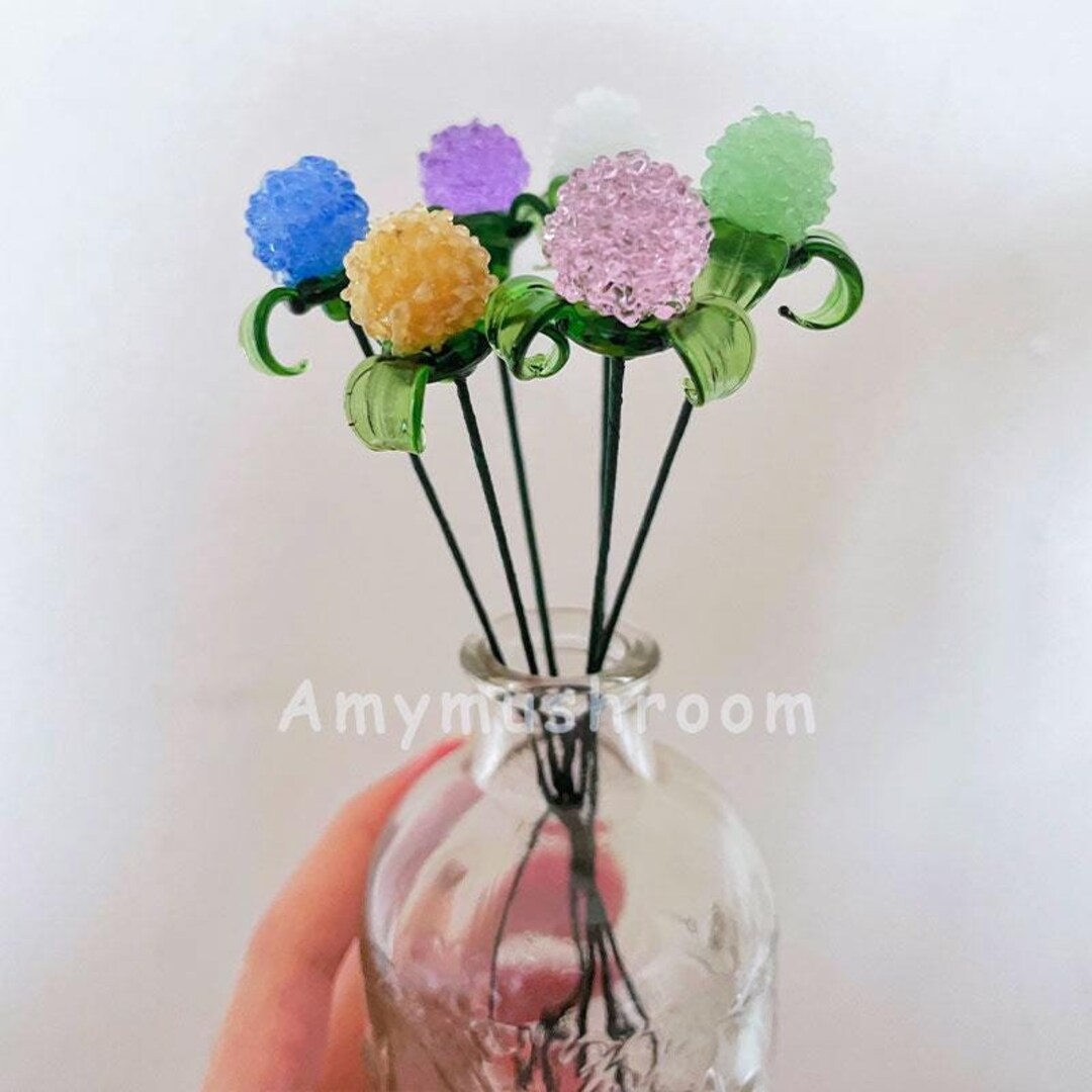 Various Color Glass Ping Pong Mum, Glass Flower With Stem, Handmade ...
