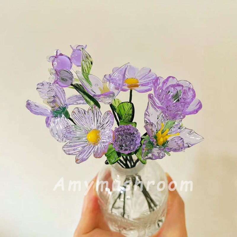 Purple Glass Flower, Aster, Iris, Lily Figurine, Custom Color Glass ...