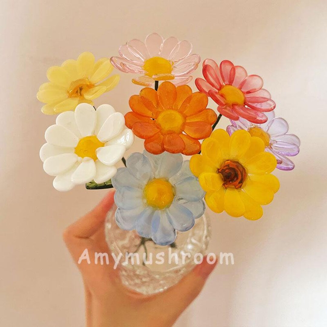 Handmade Glass Aster Flower Sculpture: Colorful Table Decor - Etsy