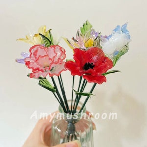 Red Poppy Glass Flower, Glass Carnation, Aster, Cosmos, Daffodil, Lily ...