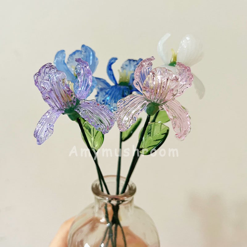 Glass Feb Birth Flower, Glass Iris in Purple/blue/white/pink Yellow ...