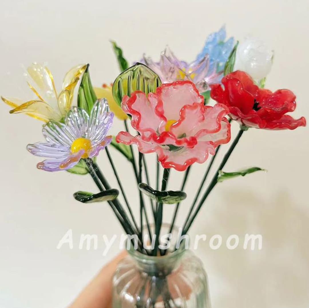 Red Poppy Glass Flower, Glass Carnation, Aster, Cosmos, Daffodil, Lily ...