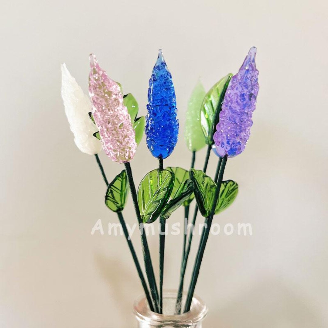 Glass Lavender in Purple, Pink, Blue, Glass Flower With Stem, Boho ...
