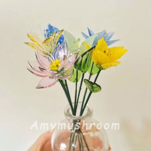 Pink Glass Water Lily With Stem，glass Honeysuckle Figurine, Glass ...