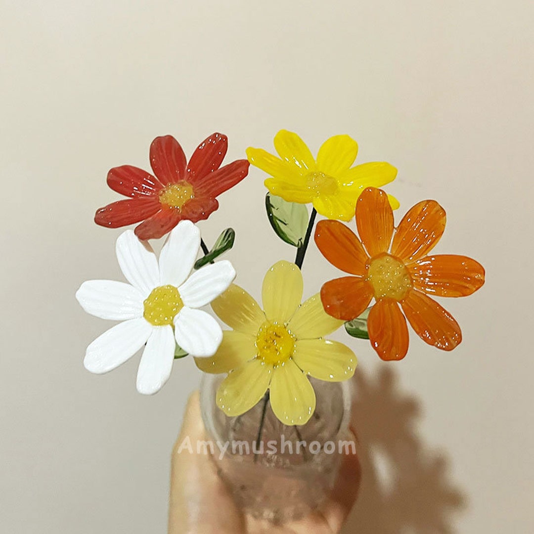Custom Color Glass Daisy Flower, Glass Calendula, White/yellow/orange ...