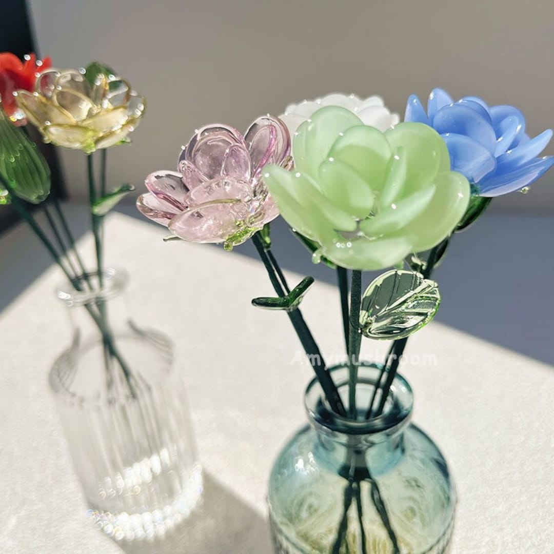 Handmade Glass Rose in Red/pink/purple, Custom Flower Figurine, Unique ...