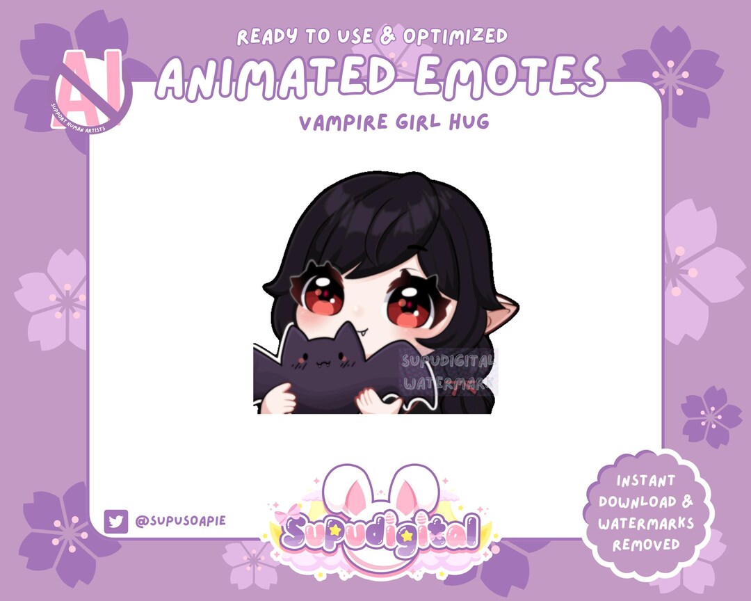 ANIMATED Vampire Girl Twitch Emote, Hug Cuddle Plush Emote, Halloween ...