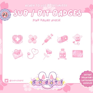Cute Kawaii Nurse Medical Twitch Sub Bit Badges, Pastel Pink Hospital ...