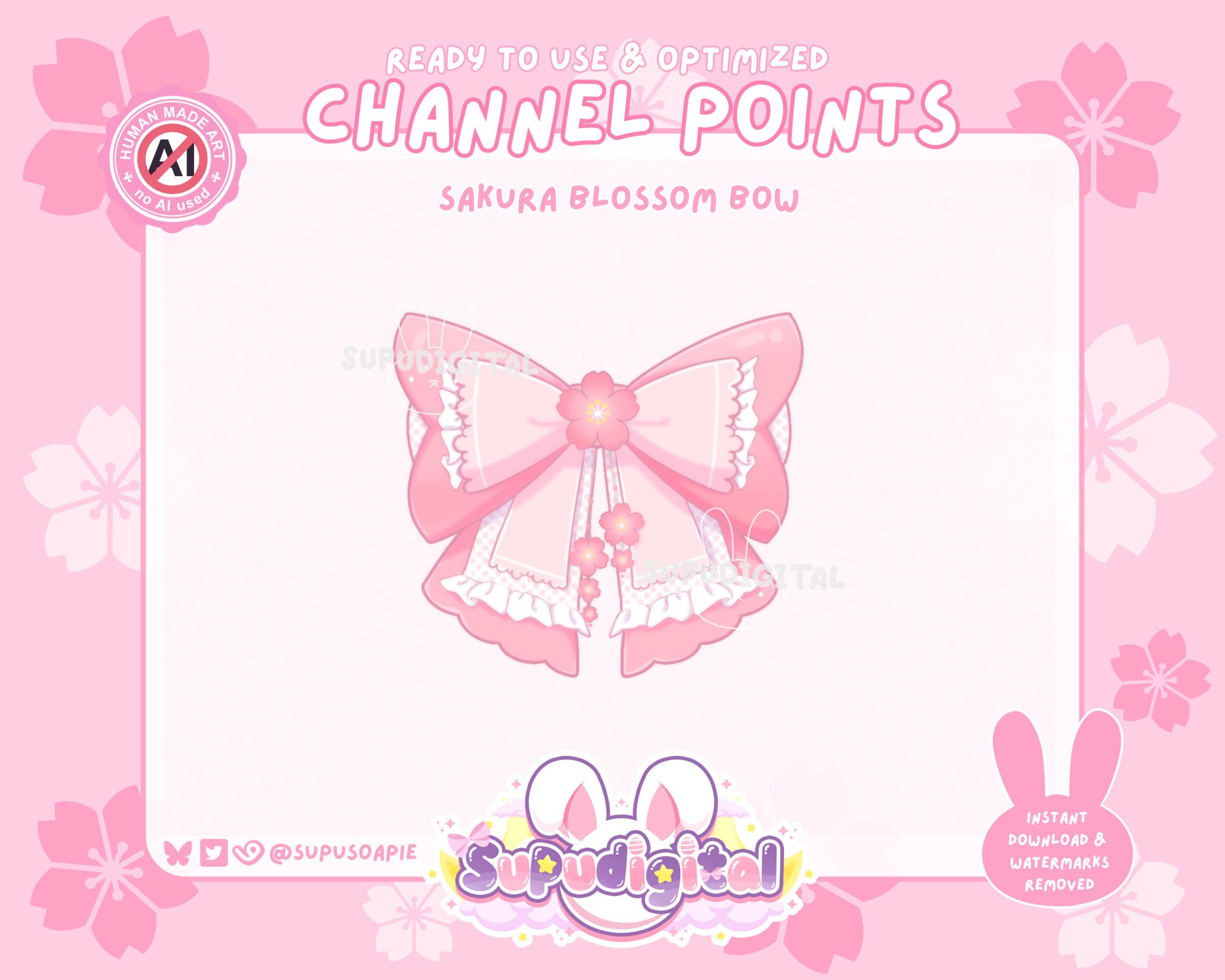 Pastel Pink Sakura Bow Channel Points Icon, Cute Girly Channel Point ...