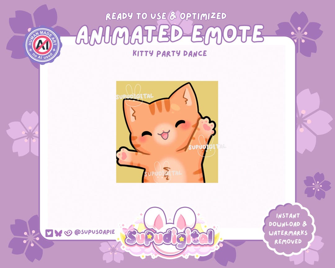 Cat Dance Twitch Emote, Cute Animated Twitch Emote, Orange Cat Party ...