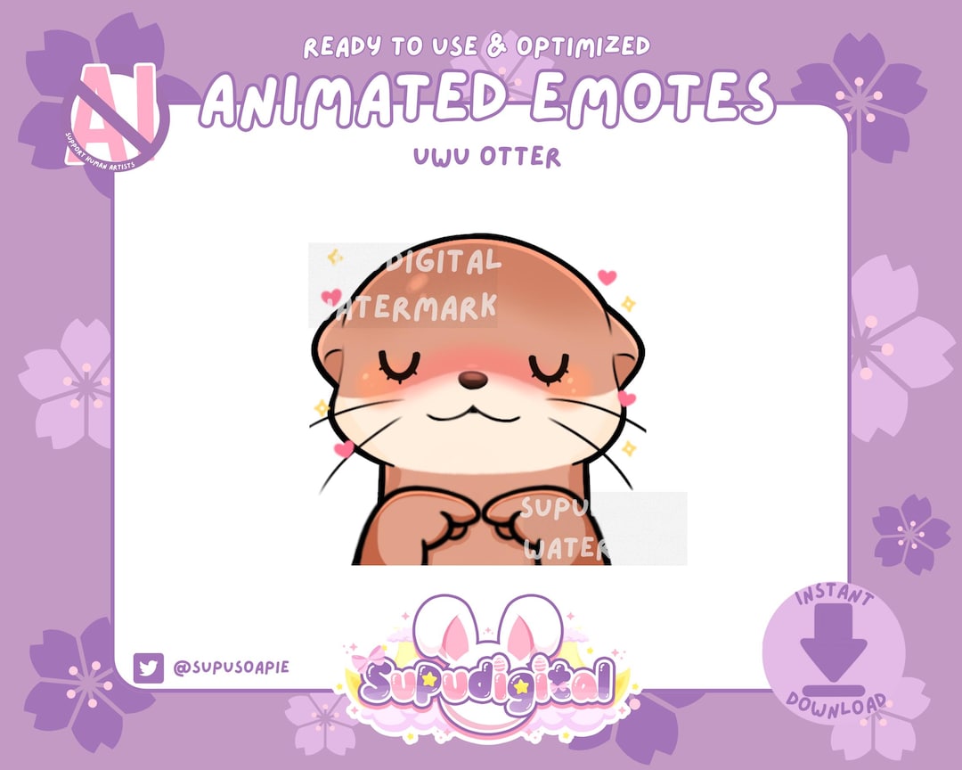 Cute ANIMATED Twitch Emote, Kawaii Otter Emote, UWU Blush Emote, Chibi ...