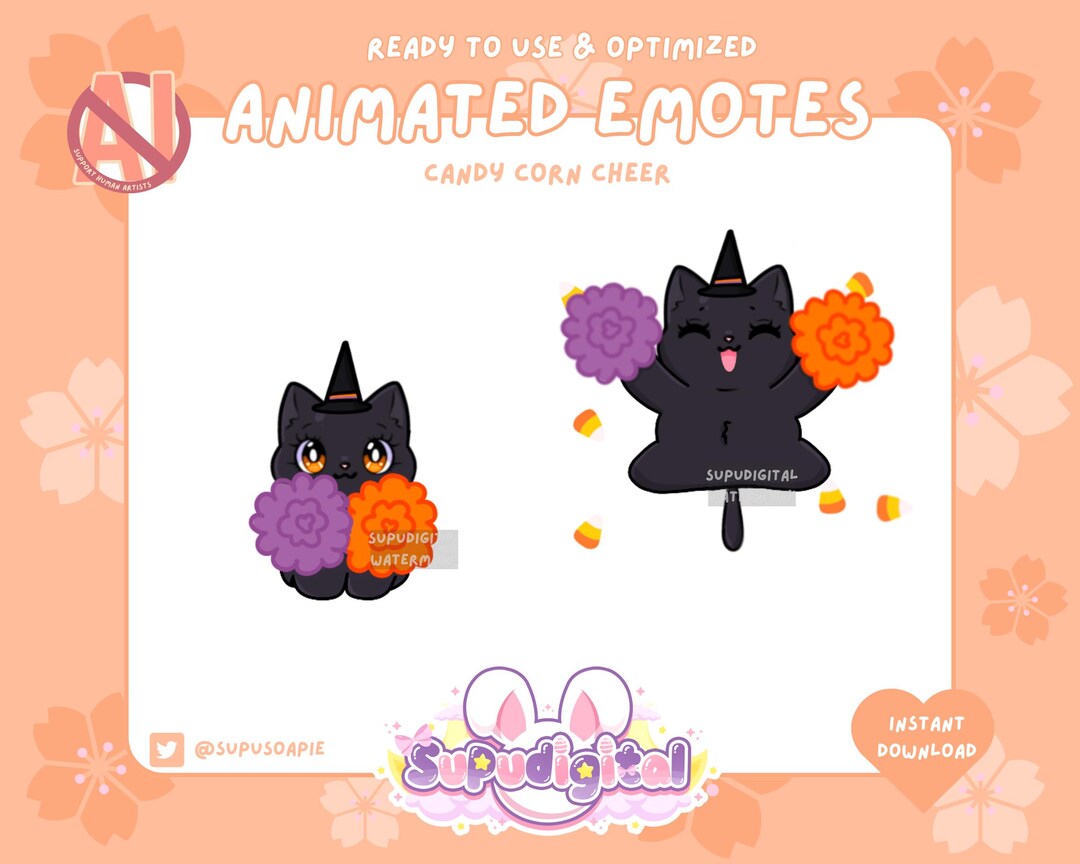 ANIMATED Halloween Twitch Emote, Witch Black Cat Emote Cheer Hype Witch ...