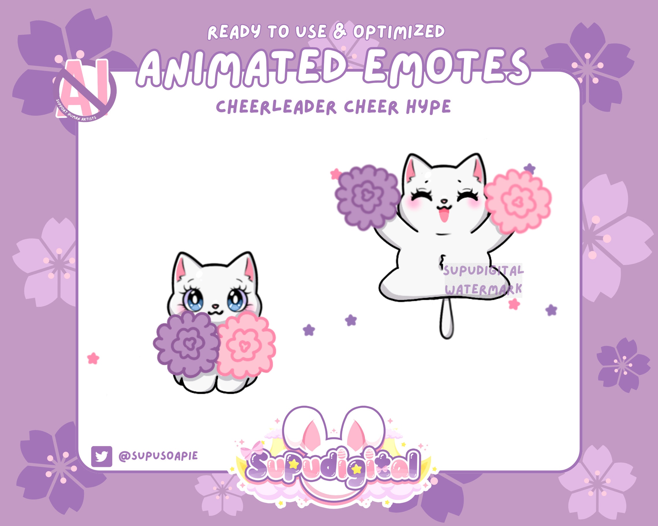ANIMATED Twitch Emote White Cat Cheer Hype Celebrate Cute Pastel Pink ...
