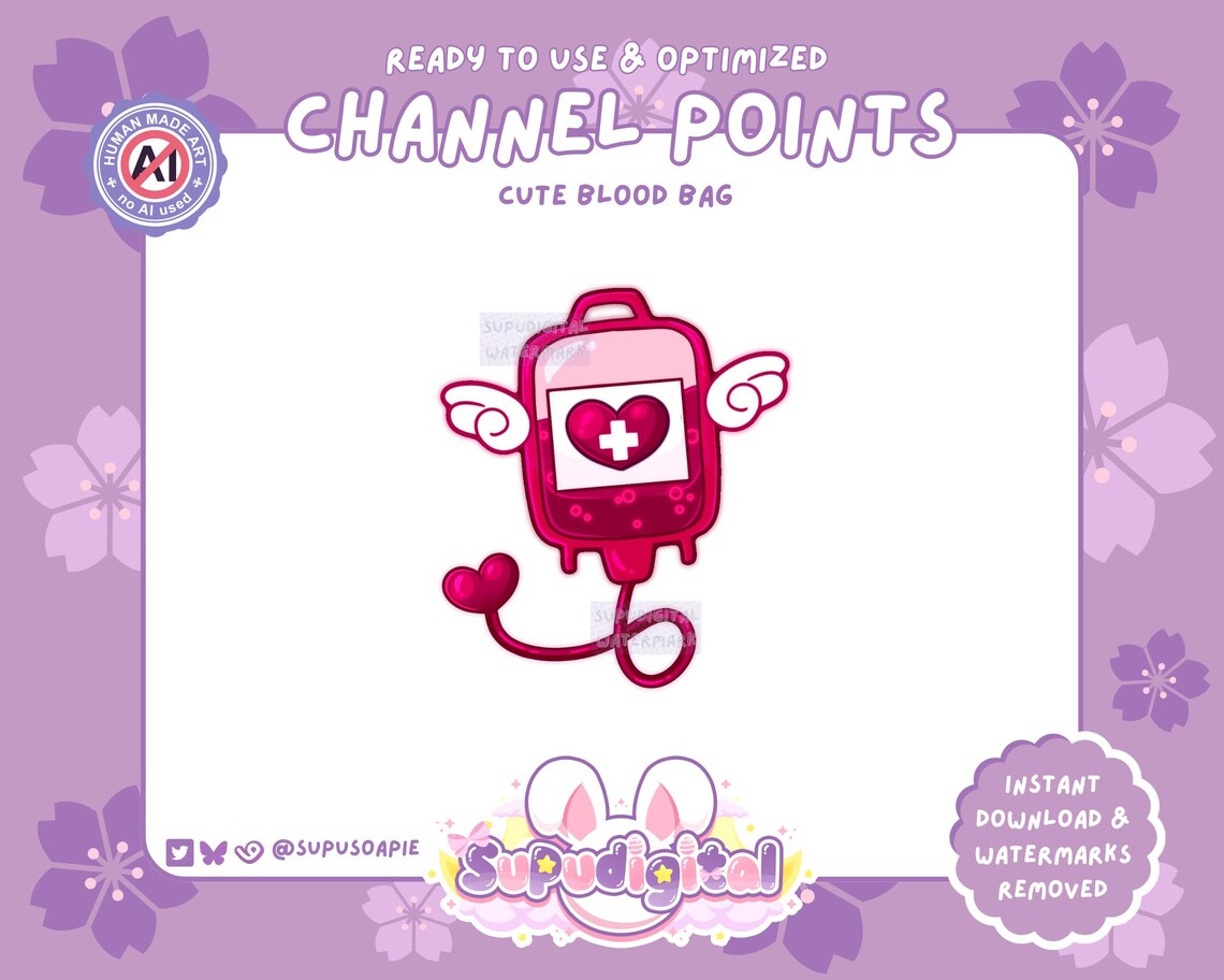 Cute Blood Bag Twitch Channel Points Icon, Vampire Channel Point Redeem ...