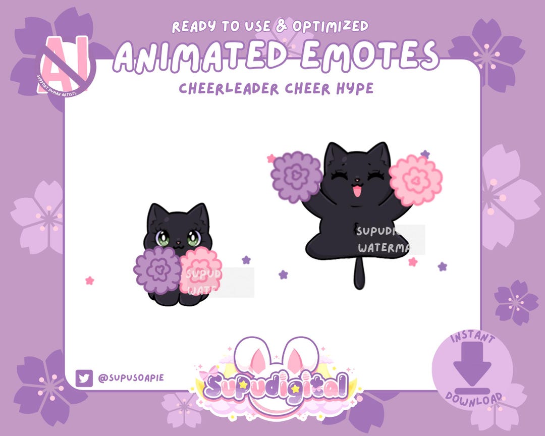 Cheer Hype POG Twitch Emote Kawaii Animated Black Cat Emotes: Discord ...