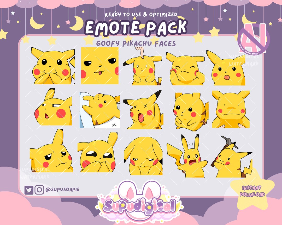 15 Goofy Pikachu Faces Twitch Discord Tiktok Emotes Bundle, Pack, Human ...