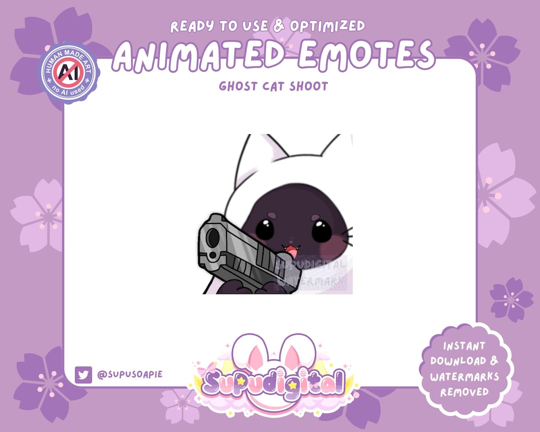 ANIMATED HALLOWEEN Twitch Emote, Gun Shoot Emote, Cute Ghost Cat Emote ...