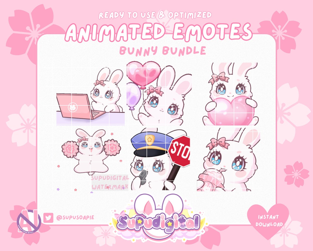 ANIMATED Twitch Emote Alert Bundle Pack Cute Bunny, Pastel Pink Soft ...