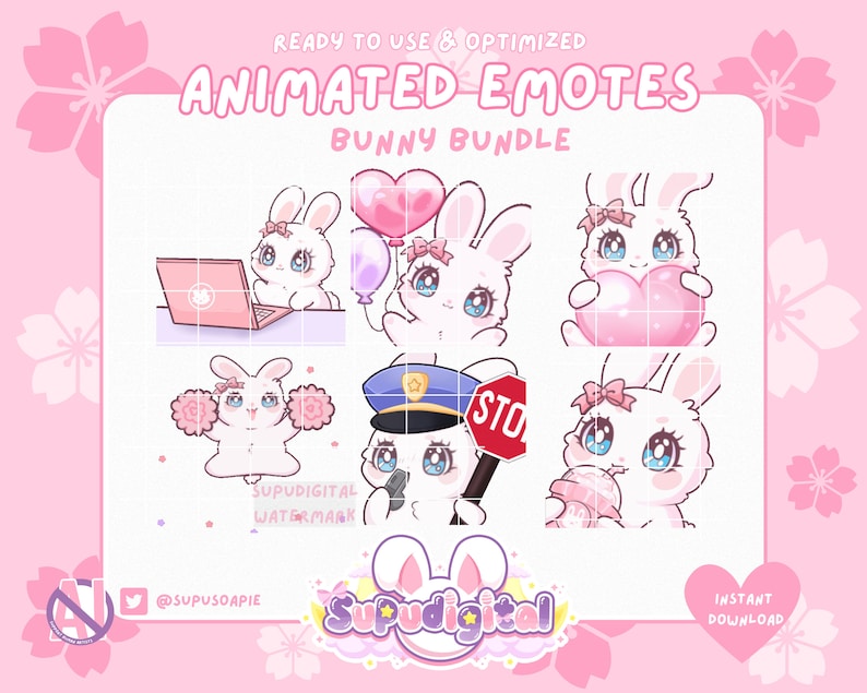 ANIMATED Twitch Emote Alert Bundle Pack Cute Bunny, Pastel Pink Soft ...