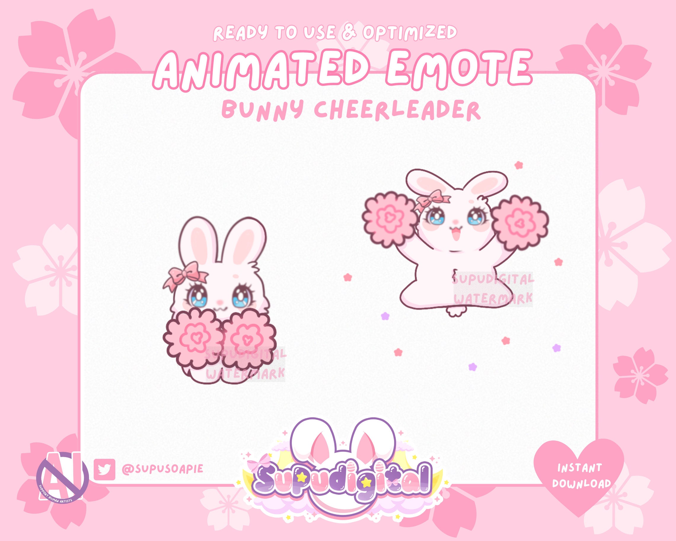 ANIMATED Twitch Emote Alert Cute Bunny, Cheerleader Raid Hype, Pastel ...