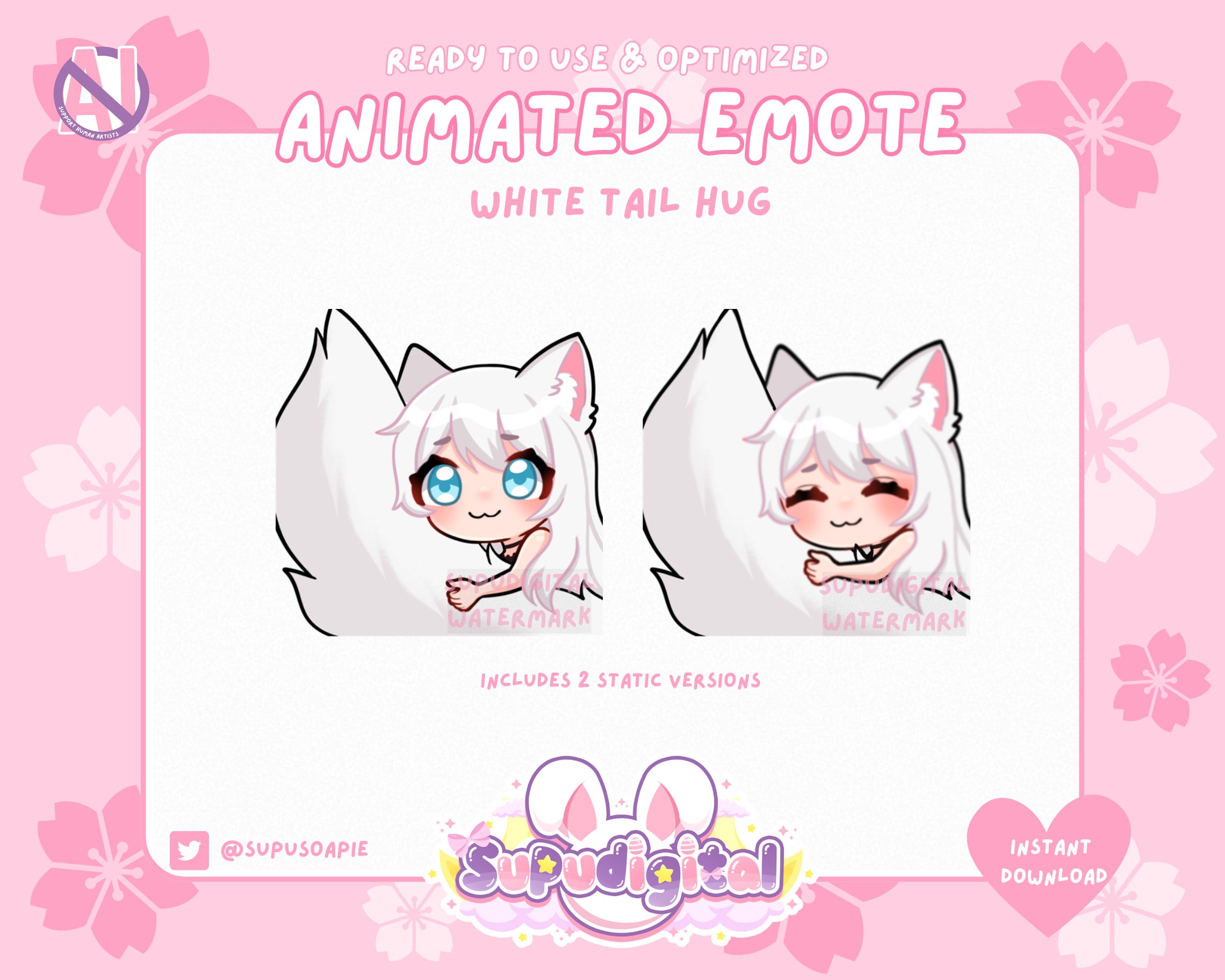 ANIMATED Emote White Tail Hug | Twitch Kick Discord Streamer Vtuber ...