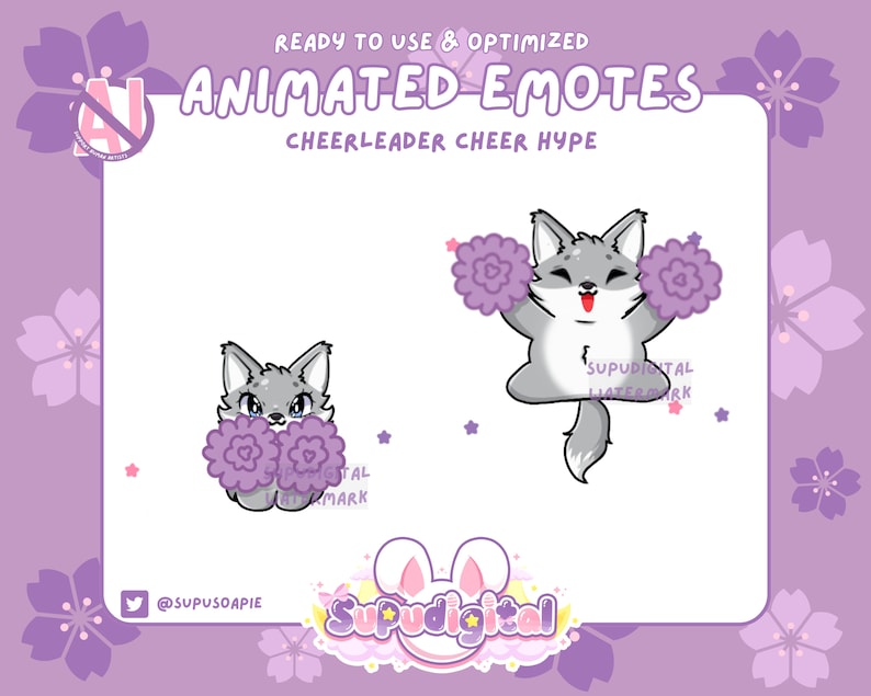 ANIMATED Twitch Emote Grey Wolf Cheer Hype Celebrate Raid POG Discord ...