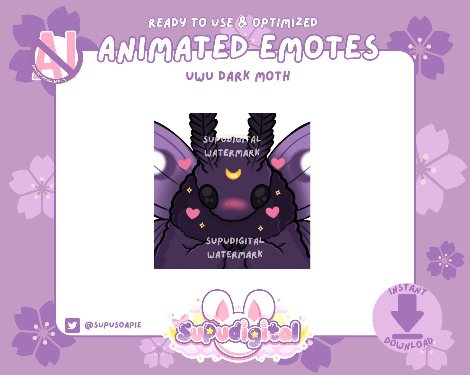 Cute ANIMATED Twitch Emote, Purple Luna Moth Emote, UWU Blush Emote ...