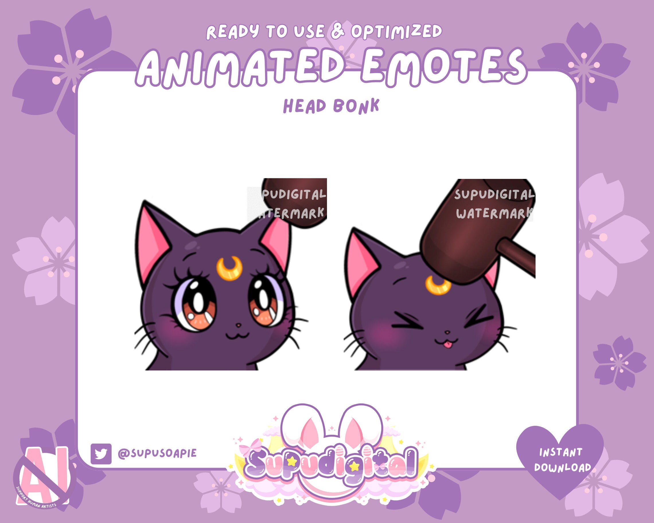 ANIMATED Black Moon Cat Emote Hammer Head Bonk Twitch Discord Youtube ...