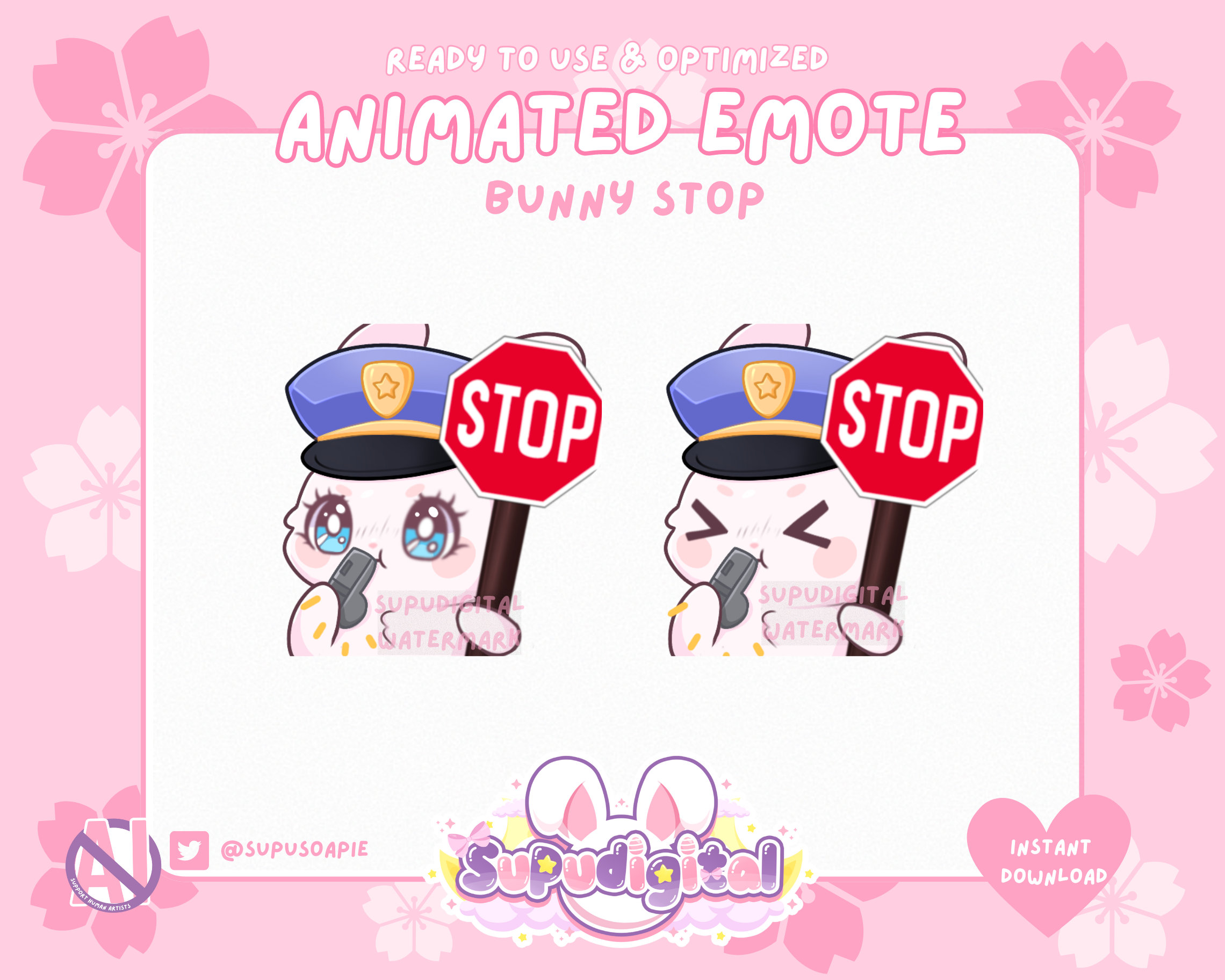 ANIMATED Bunny Emote Police Stop Sign 90s Anime Style Twitch Kick ...