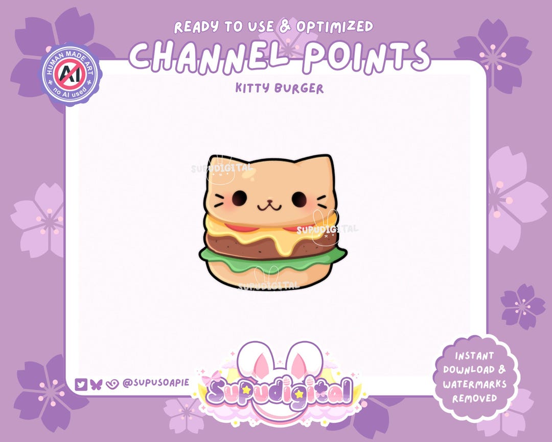 Cute Cat Burger Channel Points Icon, Kitty Kitten Channel Point Redeem ...