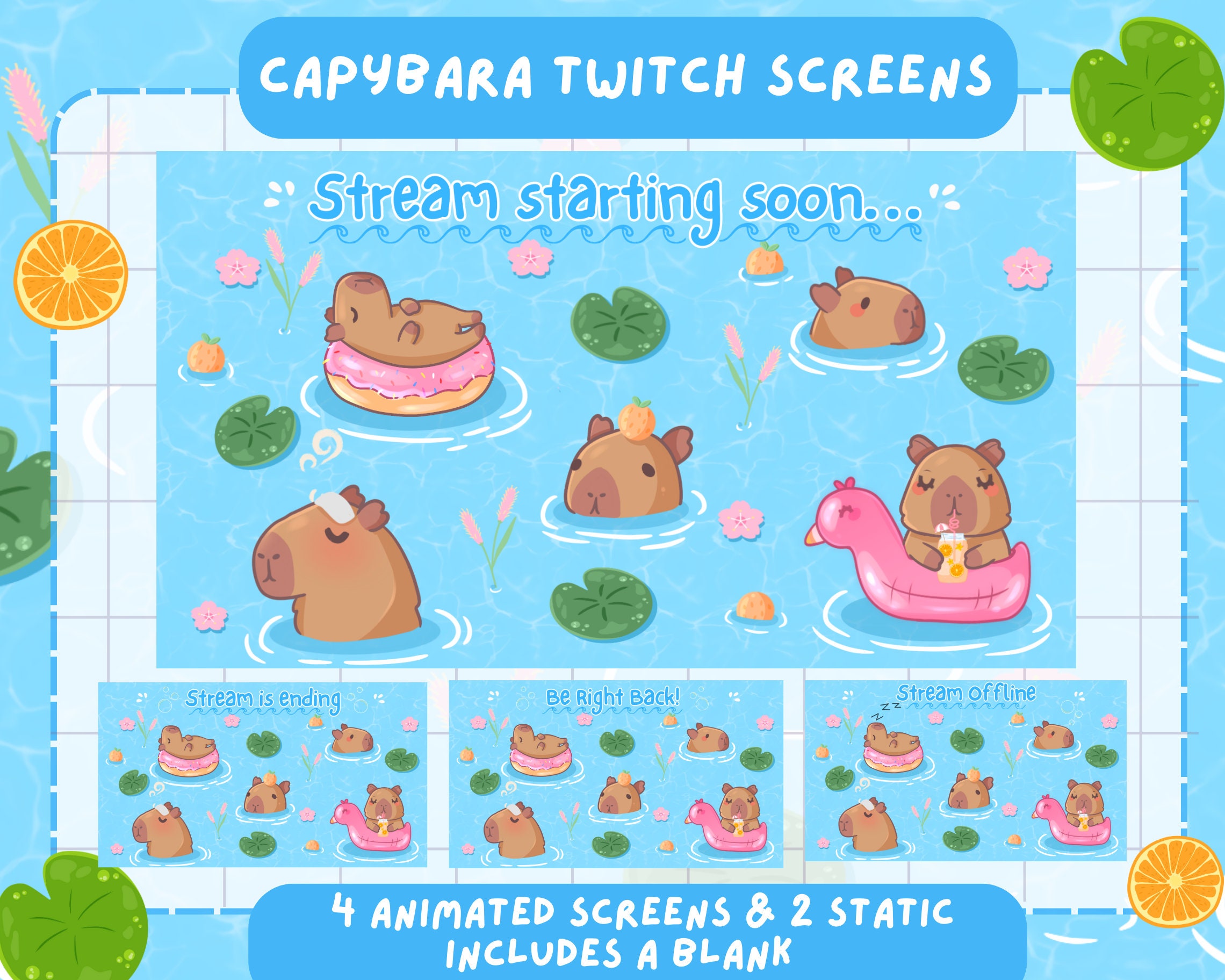 ANIMATED Capybara Chilling in Water Twitch Youtube Streamer Screens ...