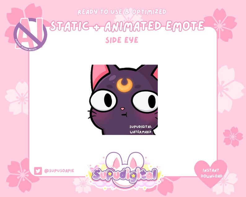 ANIMATED Black Moon Cat Emote Side Eye Stare Twitch Discord Youtube ...