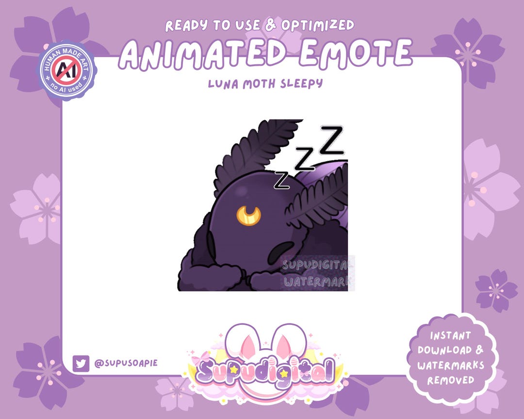 Cute Luna Moth Emote, ANIMATED Twitch Emote, Sleepy Yawn Tired Emote ...