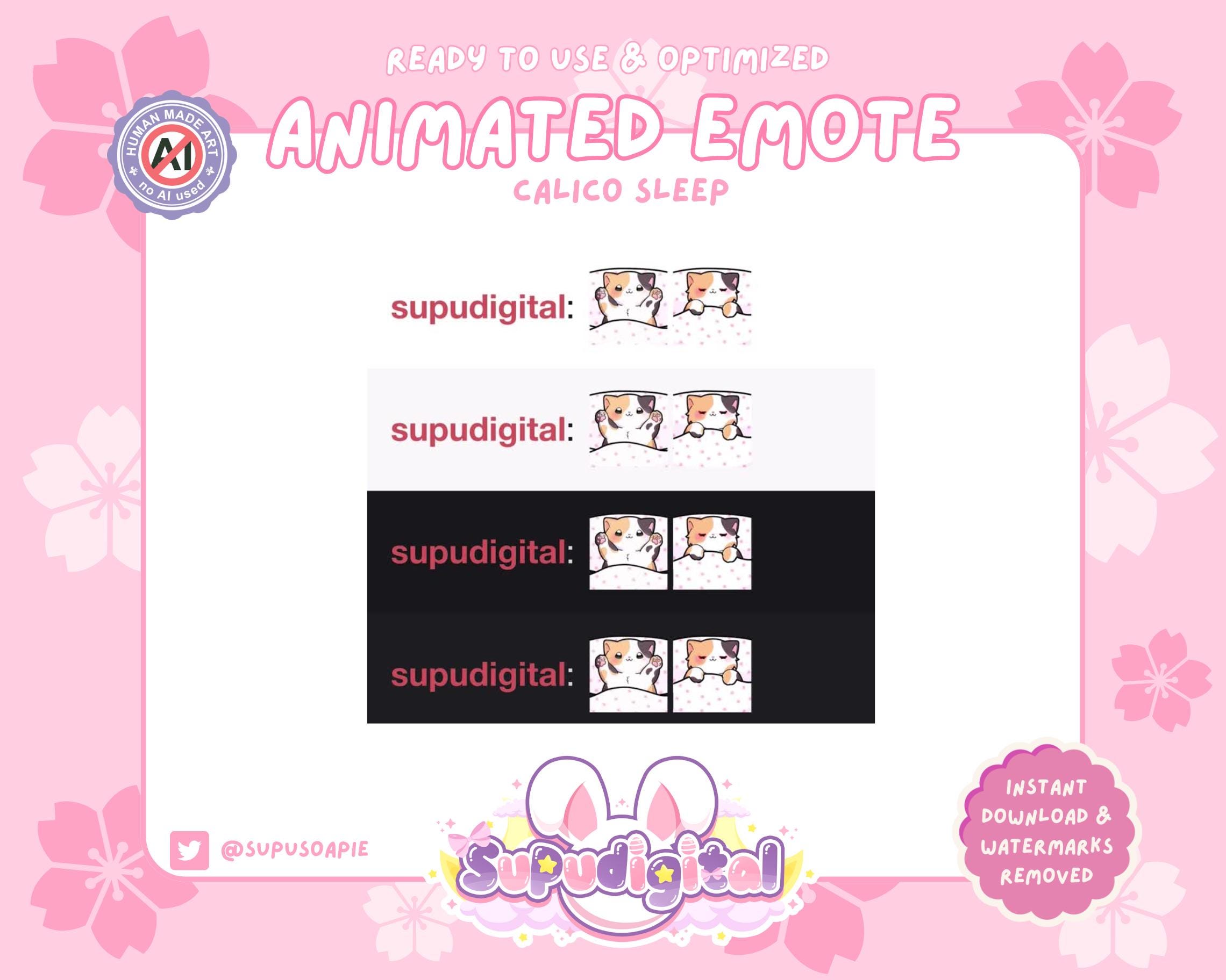 Cute Calico Cat Twitch Emote, Kawaii Kitty Kitten Emote, Sleepy Snooze ...