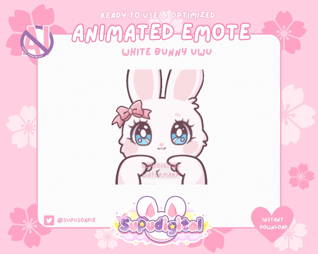 ANIMATED Twitch Emote Kawaii White Bunny UWU Blush Emote Chibi 90s ...
