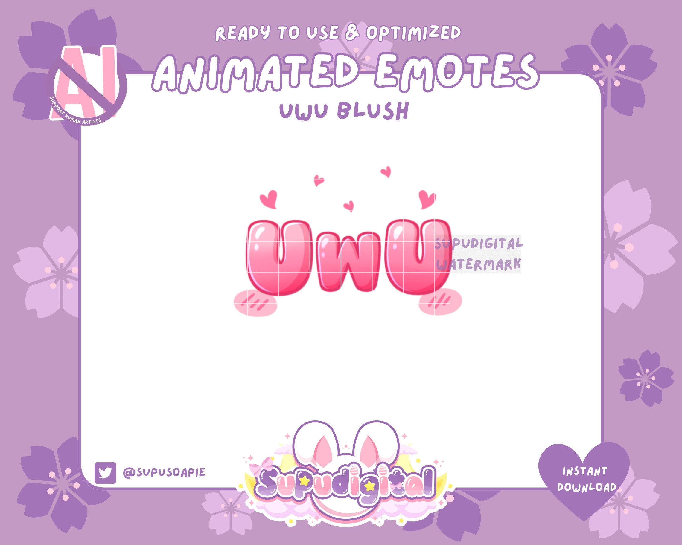ANIMATED Uwu Emote Cute Blush Hearts Twitch Discord Youtube Streamer ...