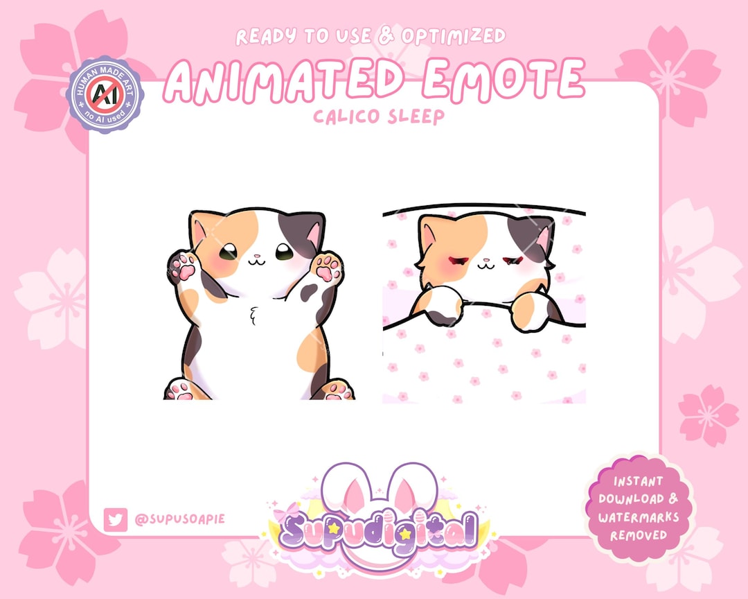 Cute Calico Cat Twitch Emote, Kawaii Kitty Kitten Emote, Sleepy Snooze ...