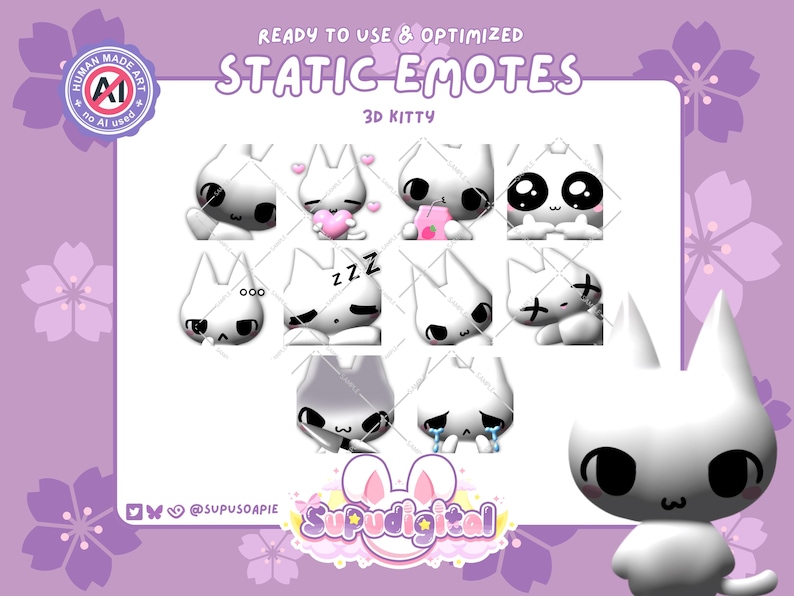 White Kitty Twitch Emote Pack Aestheticcore 3D Cat Meme Emotes Discord ...